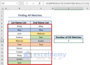 How To Count Matches In Two Columns In Excel 5 Easy Ways