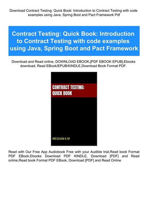 Download Contract Testing Quick Book Introduction To Contract Testing With Code Examples Using