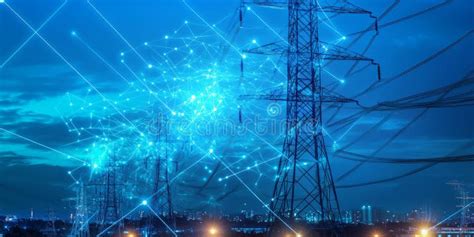 A Glowing Futuristic Ai Powered Smart Grid Featuring Cybernetic Energy