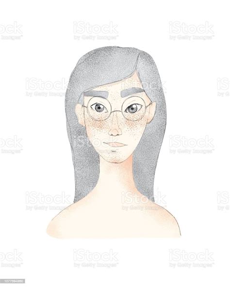 긴 머리와 함께 젊은 예쁜 여자 회색 머리 주 근 깨와 안경 소녀입니다 여성 캐릭터 일러스트입니다 긴 머리에 대한 스톡 벡터 아트 및 기타 이미지 Istock
