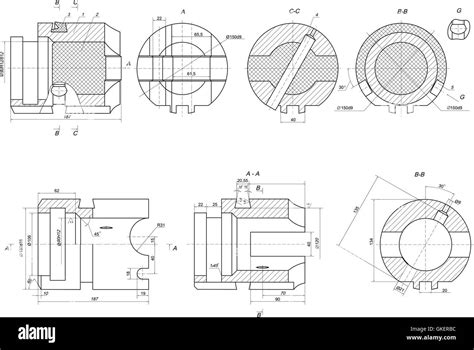 Expanded Engineering Elements With Hatching Stock Vector Image And Art