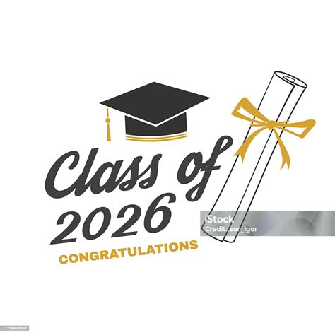 2026년 벡터 클래스 배지 셔츠 인쇄 인감 오버레이 또는 스탬프 인사말 초대장에 대한 개념 타이포그래피 디자인스톡 벡터 졸업 모자와 졸업 증명서가 있는 졸업 디자인