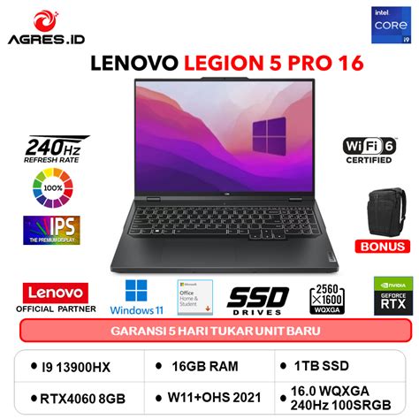 Jual LENOVO LEGION PRO 5 16 I9 13900HX RTX4060 8GB 32GB 1TB W11 OHS 16 0WQXGA 240HZ 4ZRGB BOX