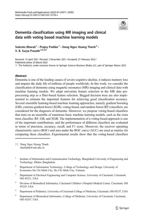 pdf dementia classification using mr imaging and clinical data with