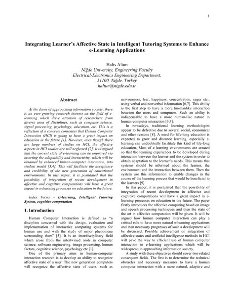 Pdf Integrating Learners Affective State In Intelligent Tutoring Systems To Enhance E