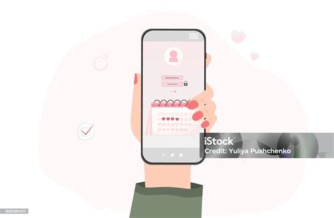 개인 생리 달력 월경 조절 및 임신 계획을 위한 달력 표시된 날짜가 있는 휴대전화 일정 기간 여성 주기 추적기 플랫 벡터 일러스트레이션이 있는 모바일 앱 산부인과 검사에