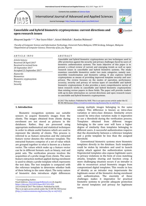 Pdf Cancelable And Hybrid Biometric Cryptosystems Current Directions And Open Research Issues