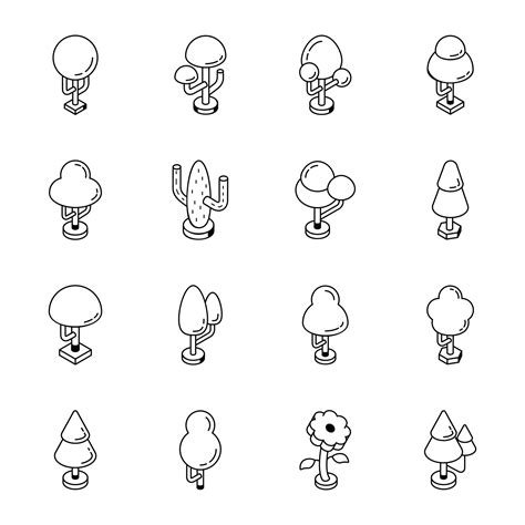 Set Of Garden Trees Linear Icons Vector Art At Vecteezy