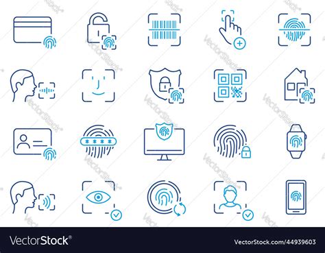 Biometric Identification Line Icon Set Face Id Vector Image