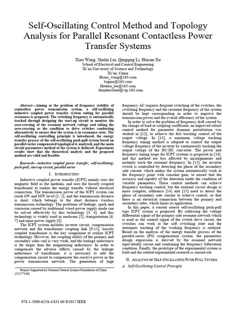 Self Oscillating Control Method And Topology Analysis For Parallel Resonant Contactless Power