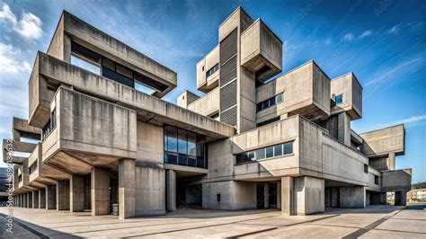Brutalism Architecture With Exposed Concrete Facades And Geometric