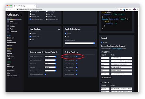 New Editor Setting Format On Save Codepen