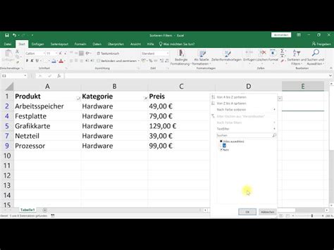 Exceltabelle Sortieren