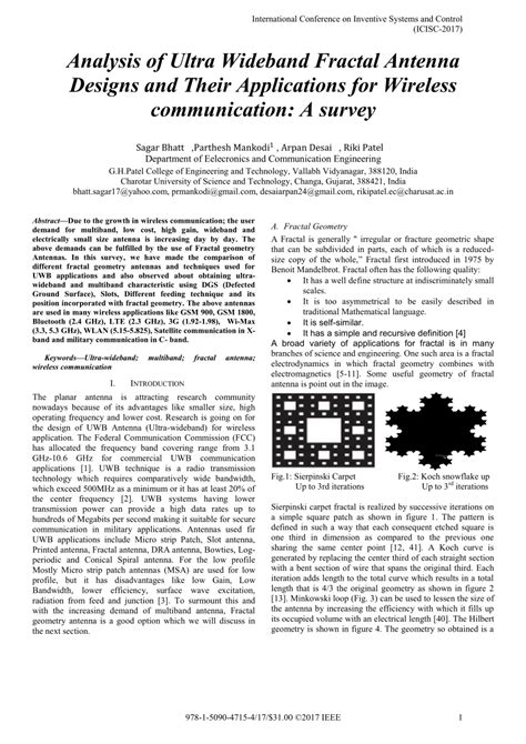 Pdf Analysis Of Ultra Wideband Fractal Antenna Designs And Their Applications For Wireless