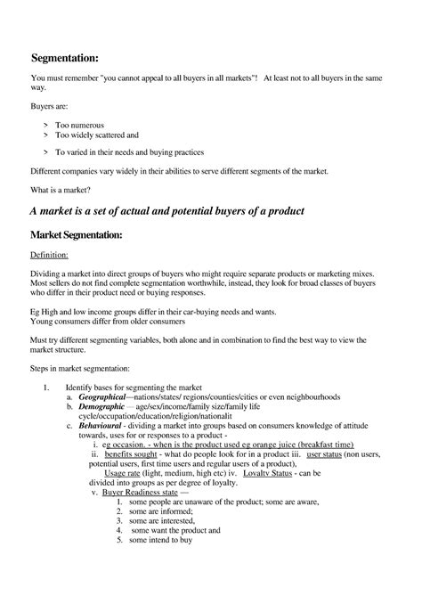 College Notes Marketing Principles Segmentation Targeting And Positioning Lecture Notes