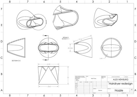 Hairdryer Exploded Assembly Cad Technical Drawings Examples 8 7 6 5 4