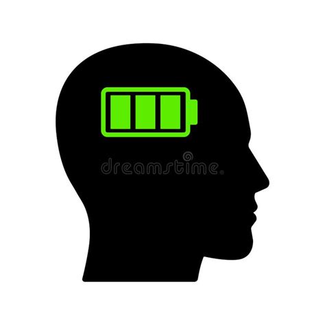 Head With Full Charge Battery Icon In Flat Style Vector Stock Vector