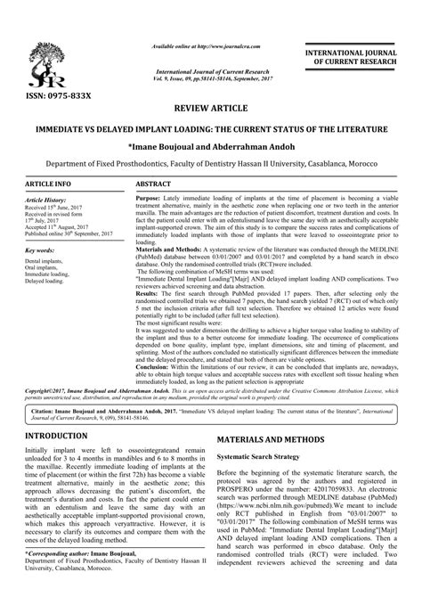 Pdf Immediate Vs Delayed Implant Loading The Current Stuatus Of The