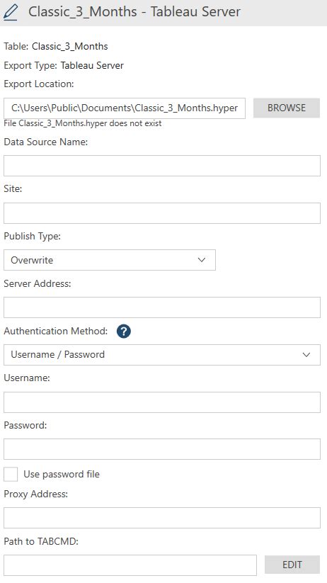 Exporting Data To Tableau Server
