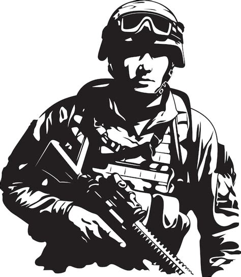 Commando Vigilance Vector Black Icon Design For Soldier With Gun Strategic Defender Elegant
