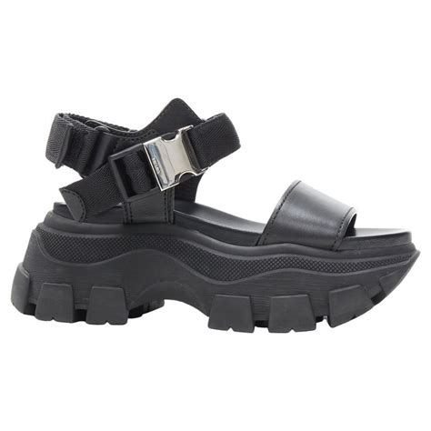 New Prada Pegusus Monolith Thunder Black Leather Chunky Platform Dad