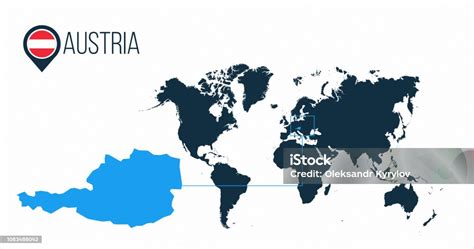 인포 그래픽에 대 한 오스트리아 위치 현대 벡터 지도입니다 이름 없는 모든 세계 국가 오스트리아 지도 핀 또는 표식 깃발 라운드 벗겨진 배경 벡터 일러스트입니다 0명에 대한