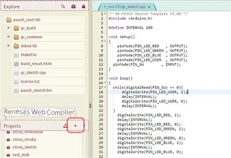 gr peach special project sketch on web compiler renesas