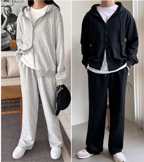 으니샵 2컬러2사이즈 투웨이후드집업스트링와이드팬츠 세트코디 남여공용 후드집업세트 바지세트 상하세트 셋업 남자투웨이후드집업