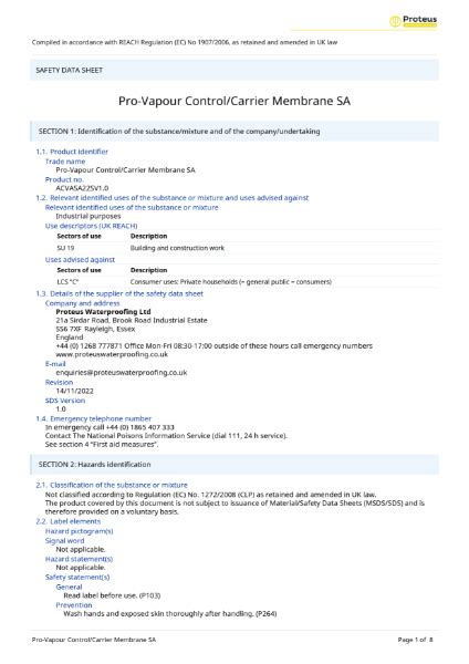 Safety Data Sheet Pro Vapour Control Carrier Membrane Sa Nbs Source