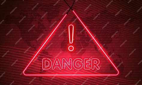 Premium Vector Neon Word Danger Symbol On Map Dark Red Background Hack Attack Data Breach