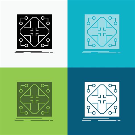 Data Infrastructure Network Matrix Grid Icon Over Various Background Glyph Style Design