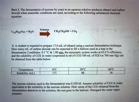 Solved Part 1 The Fermentation Of Sucrose By Yeast In An Aqueous