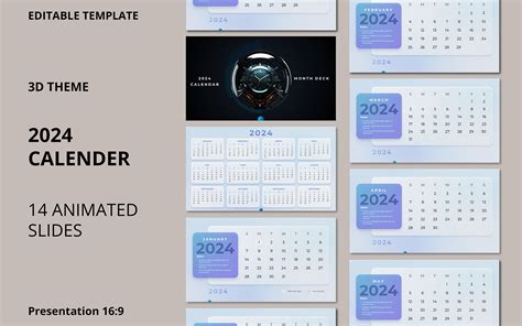 2024 Calendar Ppt Template 3d Theme Editable
