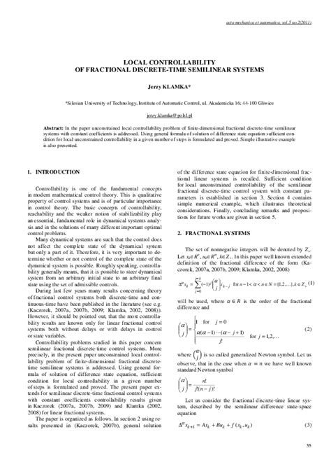 Pdf Local Controllability Of Fractional Discrete Time Semilinear Systems