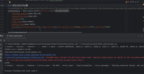getting error dh 905 placing orders apis automation algos and code