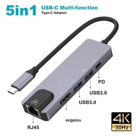 4 In 1 5 In 1 Usb Type C Hub สายเชื่อมต่อมัลติมีเดียความละเอียดสูง 4k Usb C Hub Type C ตัวแปลงม