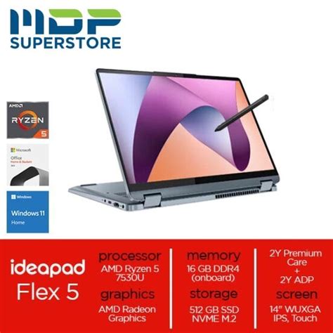 Jual LAPTOP LENOVO IDEAPAD FLEX 5 14ABR8 AMD R5 7530U 16GB 512GB 14 WUXGA IPS WIN 11 OHS 2XID
