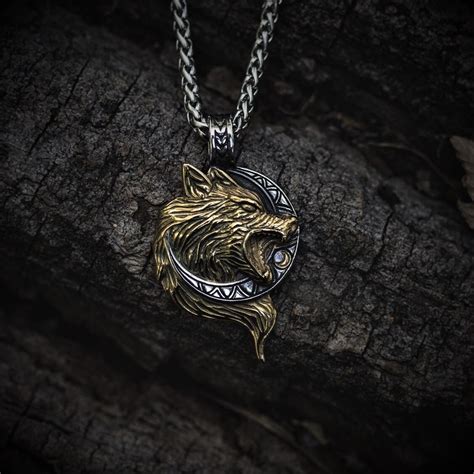 Hati Wolf Chases The Moon Necklace Moon Necklace Viking Necklace Viking Jewelry