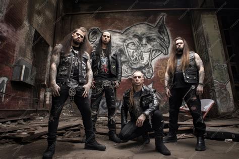 Premium Ai Image Death Metal Band Posing In An Abandoned Factory