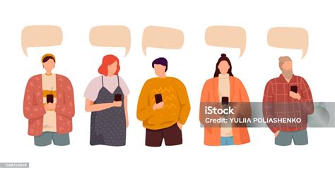 사람들은 말하고 채팅 사람과의 의사 소통 대화 연설 거품 격리된 플랫 벡터 그림입니다 Brand Name Online Messaging Platform에 대한 스톡 벡터