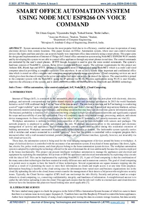 Pdf Smart Office Automation System Using Node Mcu Esp8266 On Voice