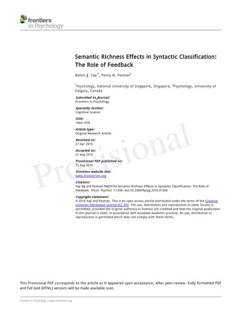 Pdf Semantic Richness Effects In Syntactic Classification The Role