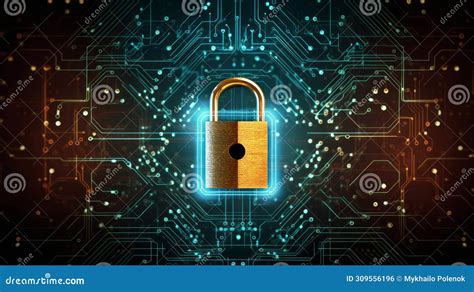 Lock Digital Background Cyber Security Symbol Neural Network Ai