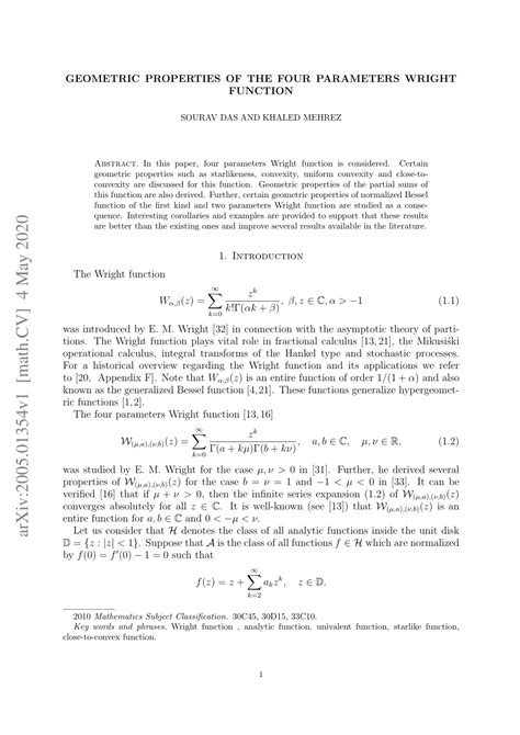 Pdf Geometric Properties Of The Four Parameters Wright Function