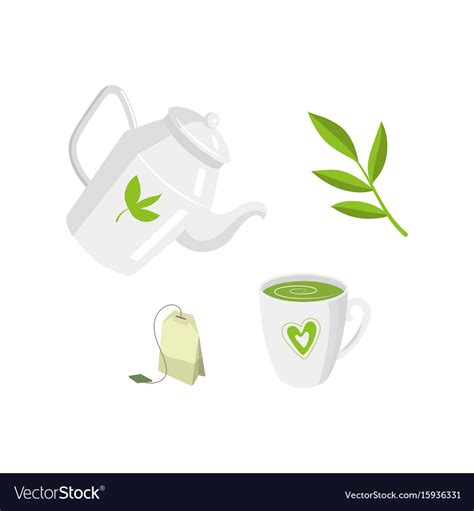 Green Tea Ceremony Set Flat Isolated Royalty Free Vector