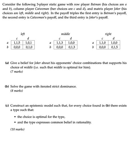 Solved Consider The Following Player Static Game With Row Chegg