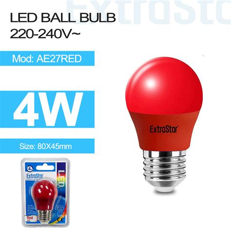 4w Led Ball Bulb E27 Red Light Ae27red Extrastar Electrical Limited