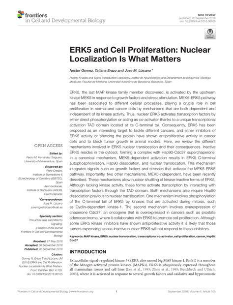 Pdf Erk5 And Cell Proliferation Nuclear Localization Is What Matters