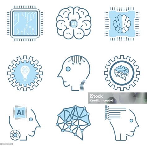 Set Of 9 Artificial Intelligence Icons Symbols Collection Isolated Lined Machine Ai Icon Smart