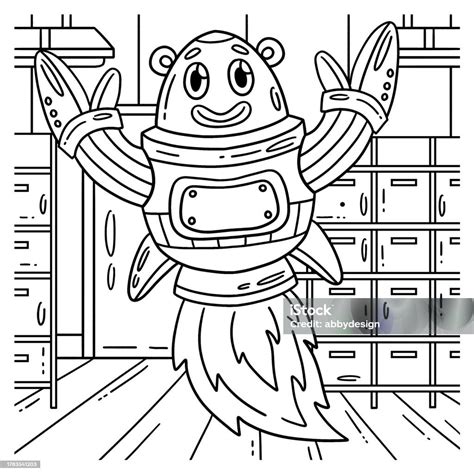 아이들을 위한 로켓 부스터 색칠 공부 페이지가 있는 로봇 기계류에 대한 스톡 벡터 아트 및 기타 이미지 기계류 디자인 로봇 Istock